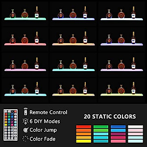 ROVSUN 1 Step 36 Inch Wall Mounted LED Lighted Liquor Bottle Display Shelf Bar Shelf with Remote Control, Illuminated Liquor Shelves LED Bar Shelves for Commercial Home Man Cave Bar Accessories
