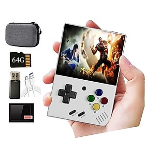 Miyoo Mini Plus White with 64G TF Card, 3.5 Inch IPS Game Console with Multi-emulators, Mini Retro Handheld Gifts for Children and Family, Nostalgic Game Machine Built in Games (White)