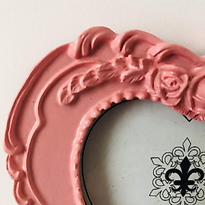 ZXT-parts 3x3 Picture Frame Heart Pink Red Frame. Resin Handmade Photo Frame. Glass Panel. Black Suede Cover.European Style Suitable for Wall or Desktop.