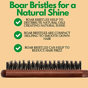 GranNaturals Teasing Boar Bristle Hair Brush for Women - Slick Back Comb with Rat Tail Pick for Hair Sectioning Used for Edge Control, Backcombing, Smoothing, and Styling Fine Hair to Create Volume