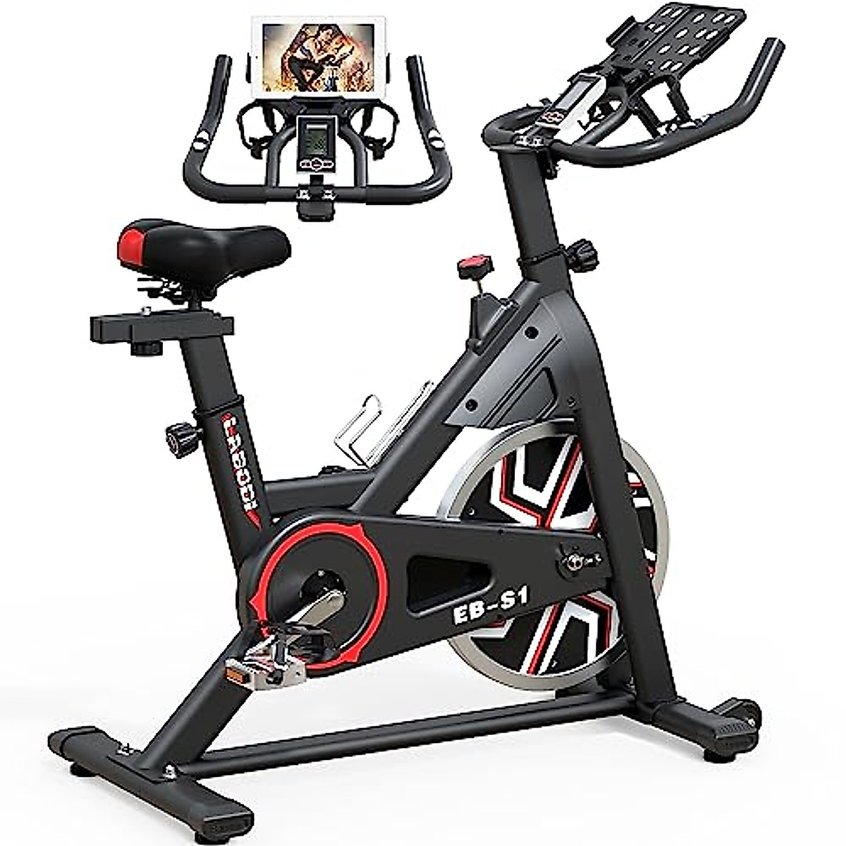 LABODI Stationary Cycling Bike, Indoor Exercise Bike with LCD Monitor, 35LBS Heavy Flywheel & Comfortable Seat, Perfect Cycle Bike for Home Gym Workout (Black Red)