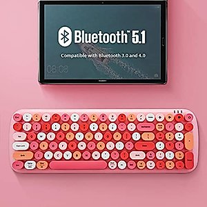 MOFII Bluetooth Wireless Keyboard for iPad, Laptop, PC, Mac, Smartphone, Connect 3 Bluetooth Devices, Cute Colorful Round Keys Retro Aesthetic Keyboard - Pink
