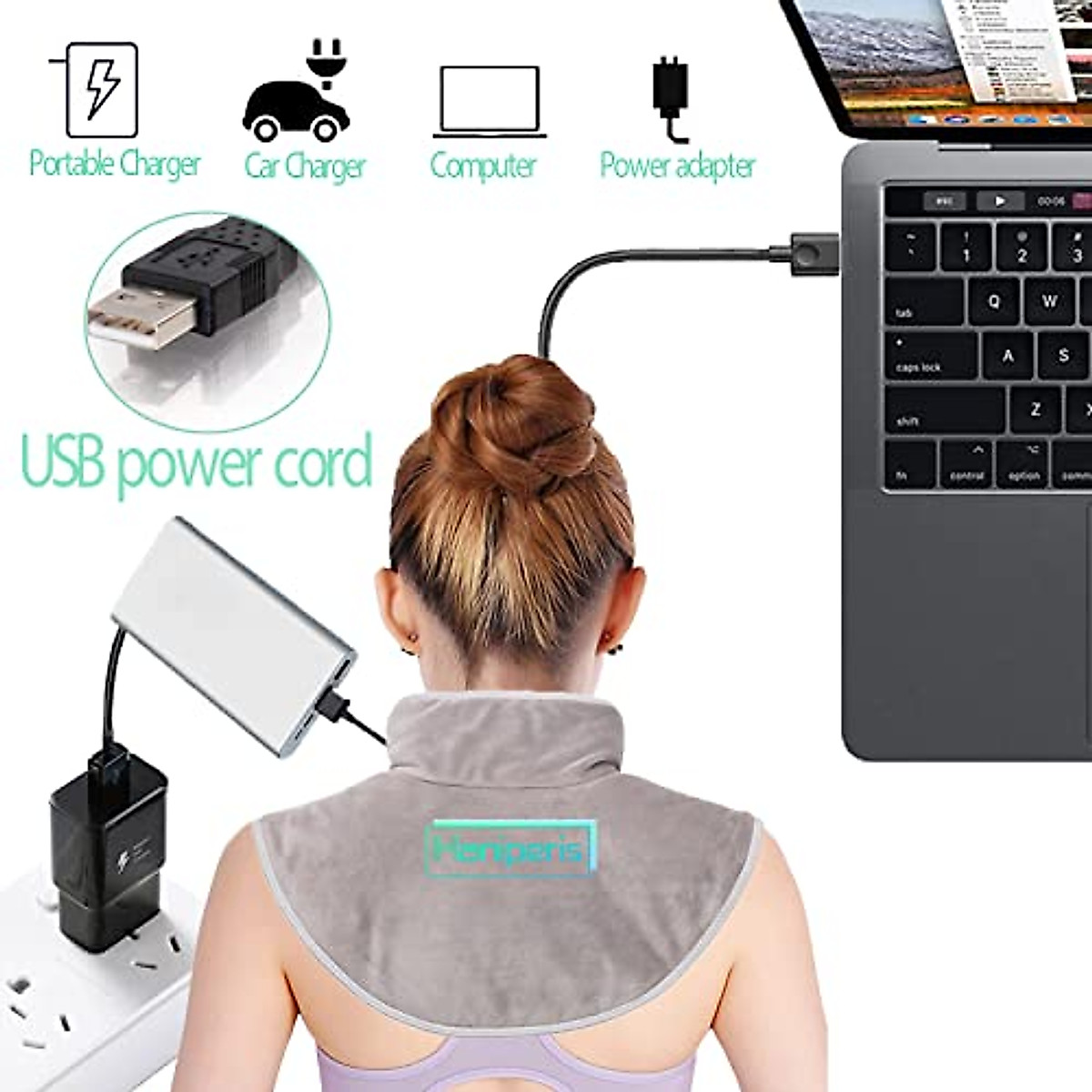 Neck Heating Pad,Haniperis Heated Neck Shoulder Wrap with Auto Shut Off and 3 Adjustable Temperature,Electric Thermal Compress Neck Brace,Heat Therapy for Soreness & Stiffness Pain Relief (XL)