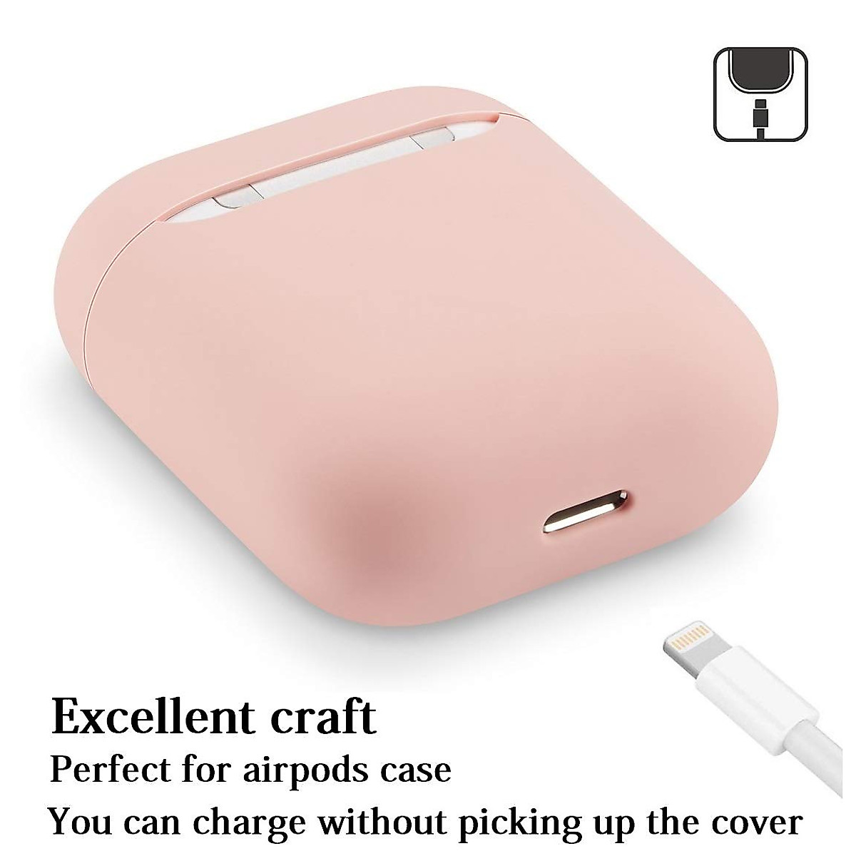 Airpods Case No Keychain,AirPods Case Cover,Full Protective Silicone AirPods Accessories Skin Cover,Compatible with Airpods 1 & 2 Case,Front LED Visible,Supports Wireless Charging(Pink)