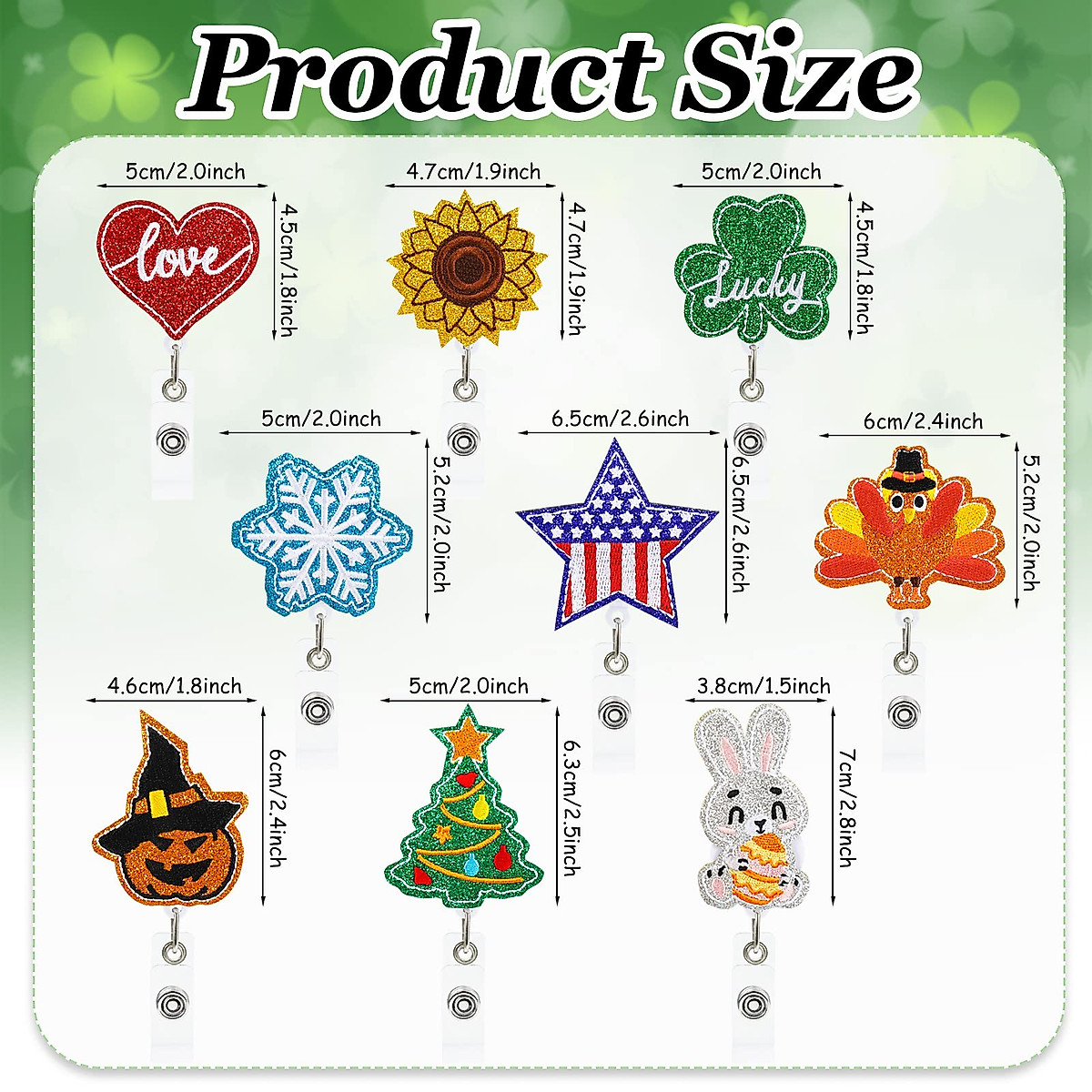9Pcs Fall Holiday Badge Reels Embroidered Retractable Felt Nurse Badge Holder Name ID Card with Alligator Clip for Valentines St Patricks Easter Spring Independence Fall Thanksgiving Halloween Winter