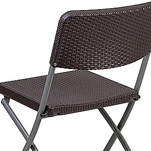 Flash Furniture 6 Pack HERCULES Series Brown Rattan Plastic Folding Chair with Gray Frame