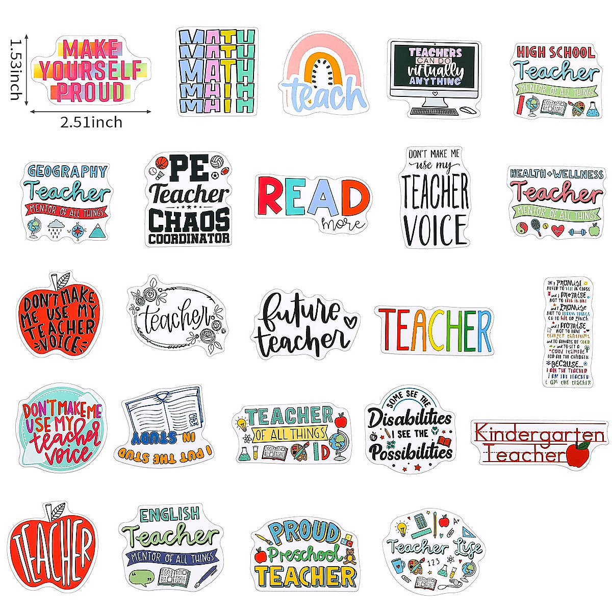 Sabary 100 Pcs Teachers' Day Stickers Waterproof Teaching Decals Teacher Appreciation Stickers for Adult Teacher Stickers for Laptop Inspirational Quotes Stickers for Water Bottle Scrapbooking Journal