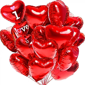 Katchon, XtraLarge 12+1 Red Heart Balloons - Pack of 13 Set | Big 36 Inch I Love You Balloons for Romantic Decorations Night | Happy Anniversary Proposal Balloons | Happy Birthday My Love Balloon