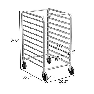 VINGLI 10-Tier Bakery Rack Commercial Stainless Steel Bun Pan Sheet Rack with Brake Casters for Kitchen, Restaurant, Cafeteria