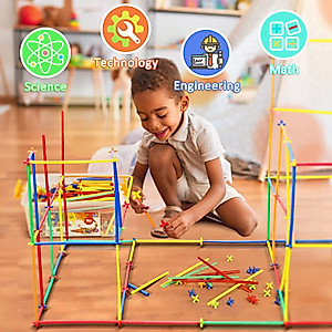 Ggiibro Straw Constructor Toys STEM Building Toys 800Pcs Toys for 3+ Year Interlocking Plastic Toys Engineering Toys Thin Tube Blocks Toy Educational Toy Kit for Indoor Kids Toys with a Storage Box