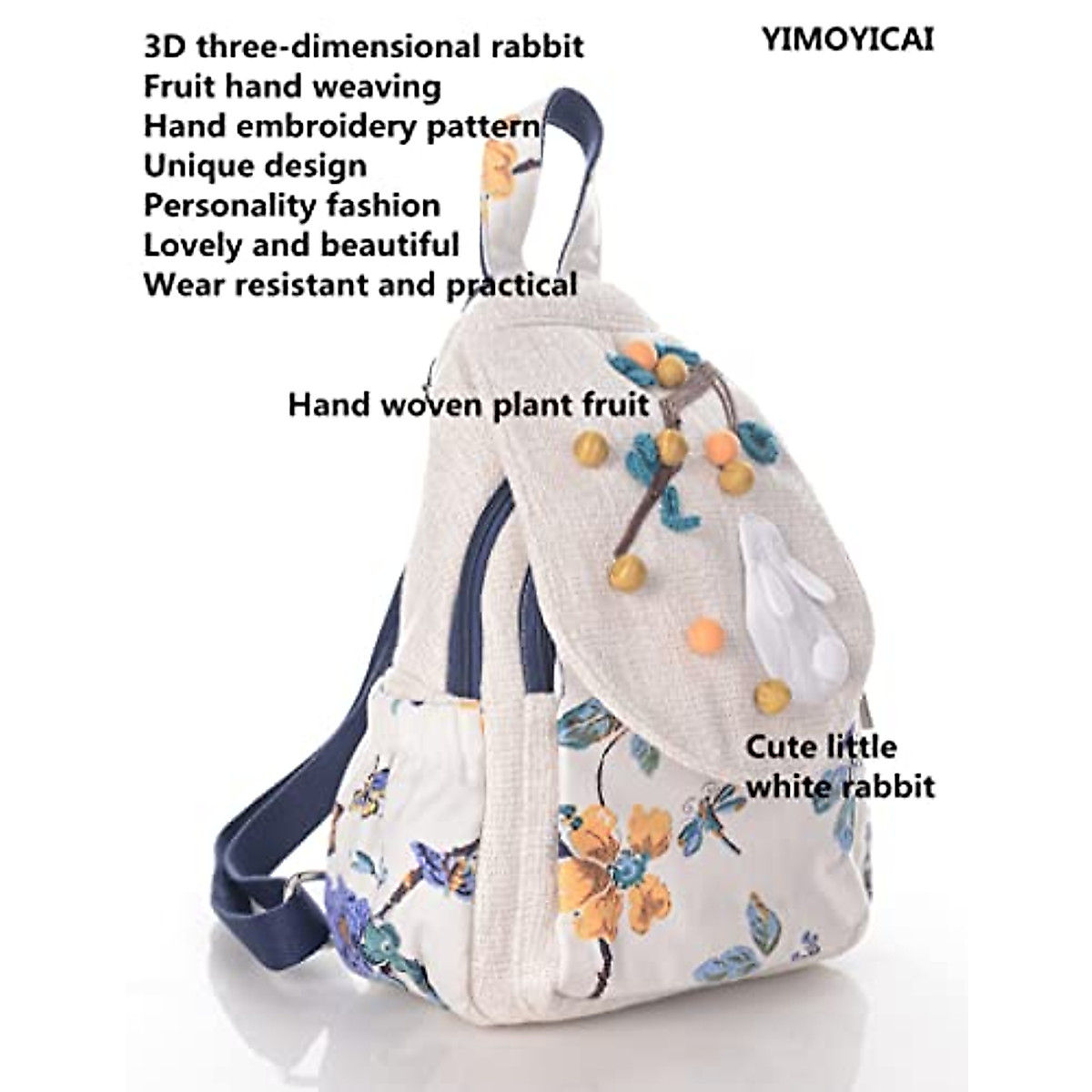 YIMOYICAI women casual boho woven medium canvas prime travel laptop backpack hippie embroidered vintage backpack Fruitful
