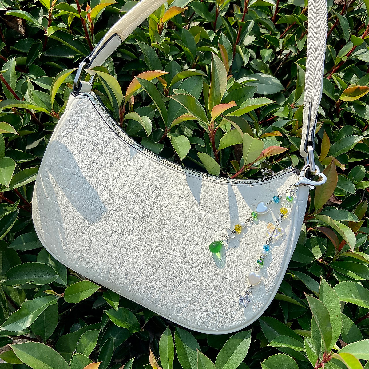 QqzsJewls Cute Kawaii Keychain for Women Aesthetic Backpack Saddle Accessories for Her Silver Dangly Bag Charms Beaded Crystal Butterfly Keychain Coin Purse Accessories Car Charm (Green)