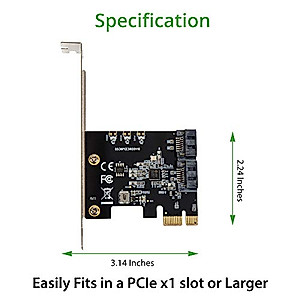 I/O CREST 2 Port SATA III Pci-E 3.0 X1 Controller Card (Jmicro Chipset), Add Two SATA 3.0 Devices to Any PCIe Slot