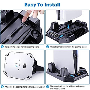PS5 Stand with 2 Cooling Station & Dual Controller Charging Station for PS5 Console,Digital/Disc Edition, Benazcap PS5 Accessories Cooling Stand with Charge Stock, Headset Holder and 8 Game Slot,Black