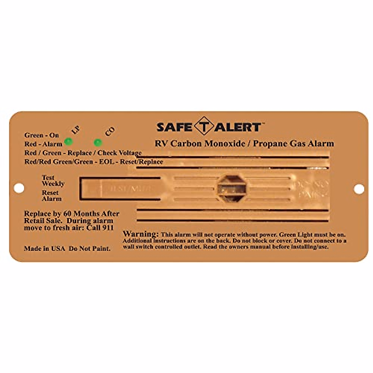 Safe-T-Alert by MTI Industries 35-742-BR 35 Series Dual LP/CO Alarm - Flush Mount, Brown