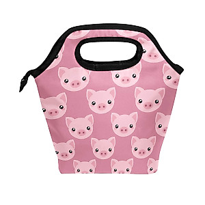 Cartoon Pink Pig Lunch Bag Insulated Cooler Lunch Box, Cute Animal Reusable Tote Outdoor Travel Picnic Bags For Snacks Organizer for Women Kids Students School Office Work