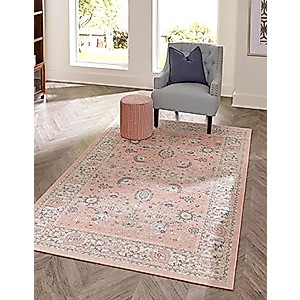 Unique Loom Whitney Collection Traditional Border Area Rug (8' 0 x 10' 0 Rectangular, Powder Pink)