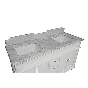 Kitchen Bath Collection Elizabeth 60-inch Double Bathroom Vanity (Carrara/White): Includes White Cabinet with Authentic Italian Carrara Marble Countertop and White Ceramic Sinks