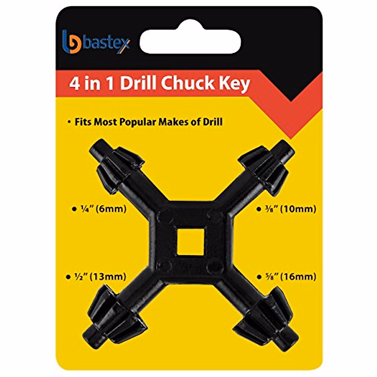 4-way Chuck Key for Drill Presses by Bastex, Multi Universal Power and Hammer Drill Wrench Fits 4 Sizes 6mm to 16mm
