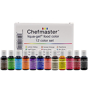 Chefmaster - Liqua-Gel Food Coloring - Fade Resistant Food Coloring - 12 Pack - Vibrant, Eye-Catching Colors, Easy-To-Blend Formula, Fade-Resistant