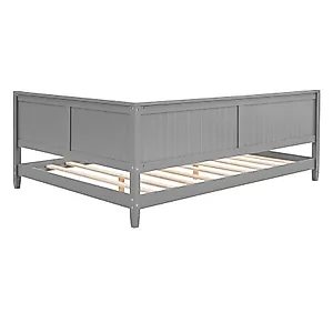 JINS&VICO Bed Frame, Daybed, Full Size Wood Day Bed, Mid-Century Modern DayBed with Wood Frame, Sofa Bed with Backrest and Armrest for Adults Boys and Girls, Load 600 LBS, Gray