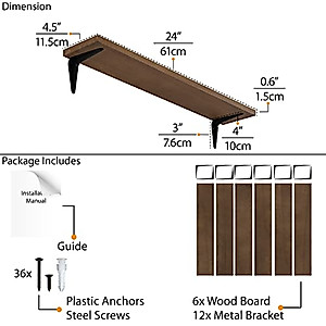 Wallniture Arras Floating Shelves for Wall, Bookshelves & Wall Storage Shelves for Living Room Decor, Office, Bedroom Walnut 24" Bookshelf Set of 6