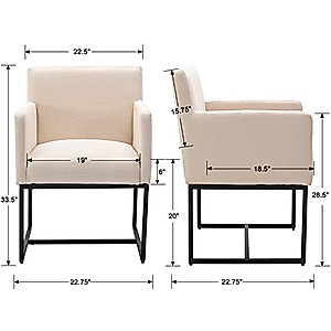 HNY Mid Century Modern Upholstered Dining Chairs with Arms Set of 4, Linen Accent with Black Finish Metal Frame, 19'' Wide for Living Room Kitchen Bedroom, Cream, Cream-linen-black Frame
