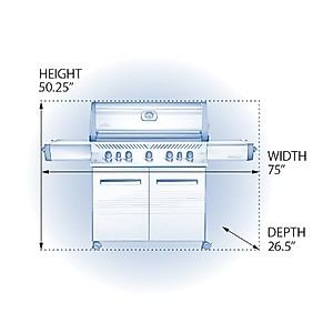 Napoleon P665RSIBPSS Prestige RSIB Propane Gas Grill, 665 sq. in + Infrared Side and Rear Burner, Stainless Steel