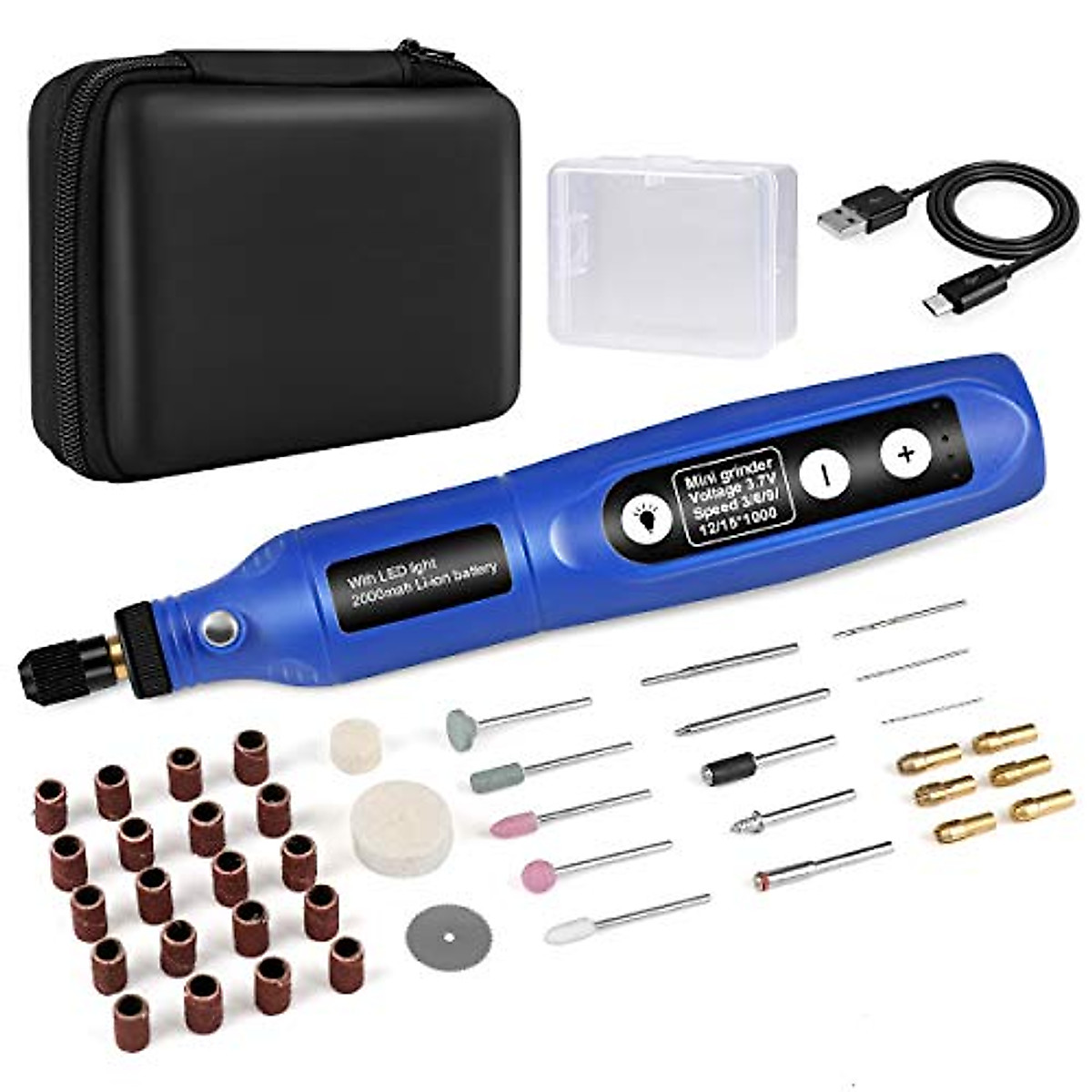 BYWOKY Cordless Rotary Tool, 3.7V Li-ion Mini Power Rotary Tool 5-Speed with 2.0 Ah Battery, Front LED Lights and 42pcs Accessories Kit for Drilling, Carving, Engraving, Sanding, Polishing and Cutting