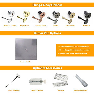 Spotix HPC Square Match Lit Fire Pit Burner Kit (FPSSQ24KIT-PAN-LP-MSCB) with 24x24-Inch Burner and 30x30-Inch Flat Pan, Propane, Polished Chrome, with Flange, Key, Valve, Flex Line and Fittings