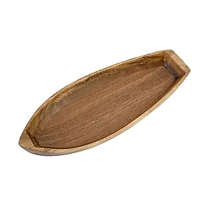 C-JOY WOOD Lucky Boat Wooden Tray, Acacia Decorative Bowl for Serving Candy Cookie Desserts Fruits or Accent Artwork , Functional & Collectible Platter, L 11.7''x W 4.72''x H 1.77'' Inches