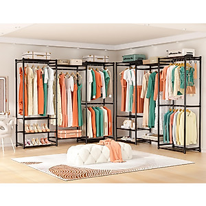 Neatrays Wardrobe Closet Heavy Duty Clothes Rack, Portable Closet Organizer System with 4 Hang Rods & 8 Shelves, Metal Clothing Rack Garment Rack for Hanging Clothes, Max Load 890 LBS