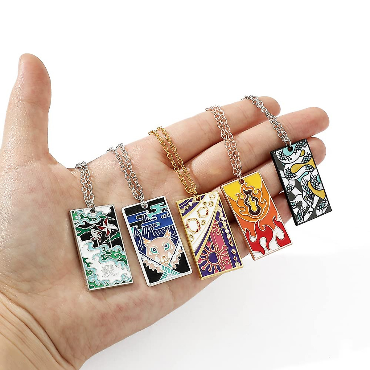 10Pcs Kimetsu No Yaiba Rengoku Mitsuri Necklace Set - Tanjiro Anime Hanafuda Pendant Chains - Halloween Costume Cosplay Gifts for Men Women and Fans (10 PCS Necklaces)