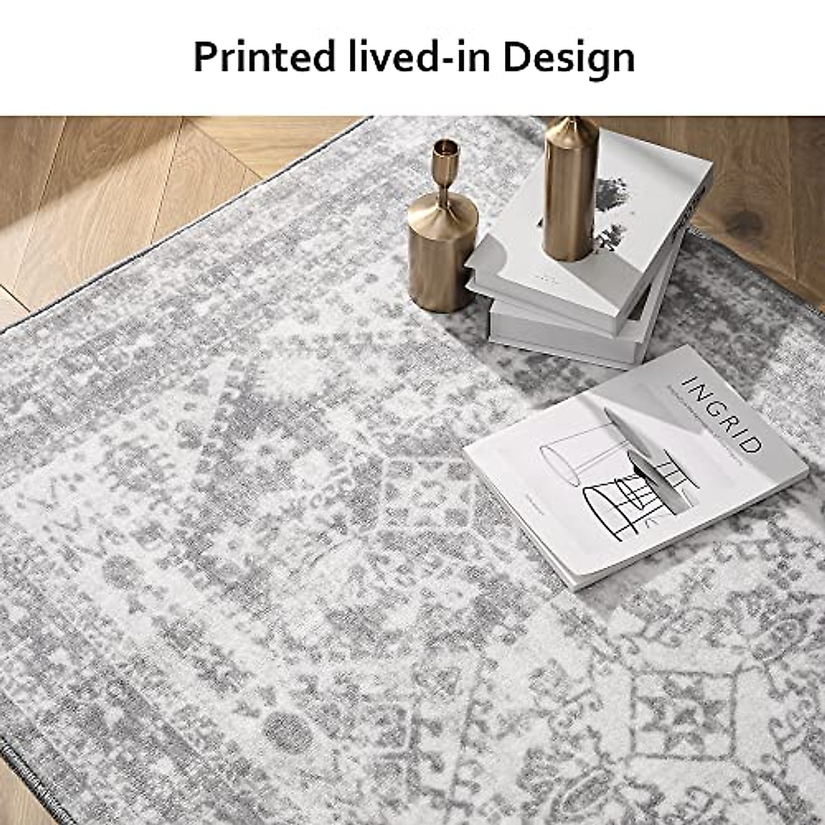 BEIMO Area Rugs for Living Room 8x10 Machine Washable Bedroom Rugs Distressed Vintage Print Gray Large Throw Rug Dining Room Aesthetic, Non Slip Carpet with Gripper