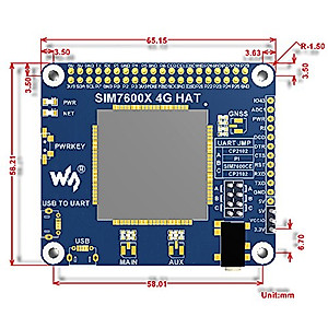 Coolwell Waveshare 4G/3G/2G/GSM/GPRS/GNSS HAT for Raspberry Pi/Jetson Nano Based SIM7600G-H Support LTE CAT4 for Dial-up, Phone Call, SMS, MMS, Mail, TCP, UDP, DTMF, HTTP, FTP Global Position