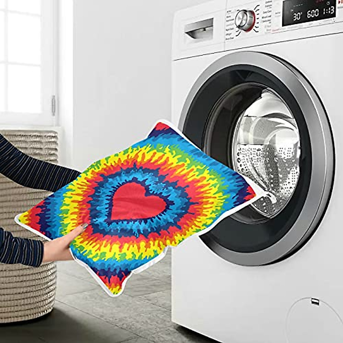 Poeticcity Colorful Heart, Love, Rainbow Tie Dye Background 2 Pack Polyester Reusable Machine Washable Mesh Laundry Bags, Travel Dirty Bag for Bra, Socks, Shoes on Home Camp Trip