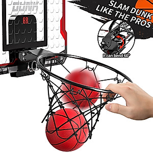 TEMI Basketball Hoop Indoor, Mini Basketball Hoop with 4 Balls & Electronic Scoreboard, Over The Door Basketball Hoop, Basketball Toys for Boys Girls Age 5 6 7 8 9 10 11 12 - Kids & Teens Gift Ideas