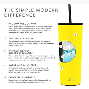 Simple Modern Insulated Tumbler Cup with Straw Lid and Flip Lid | Reusable Stainless Steel Water Bottle for Cold Brew Tea Iced Coffee Travel Mug | Classic Collection | 24oz | Sunshine