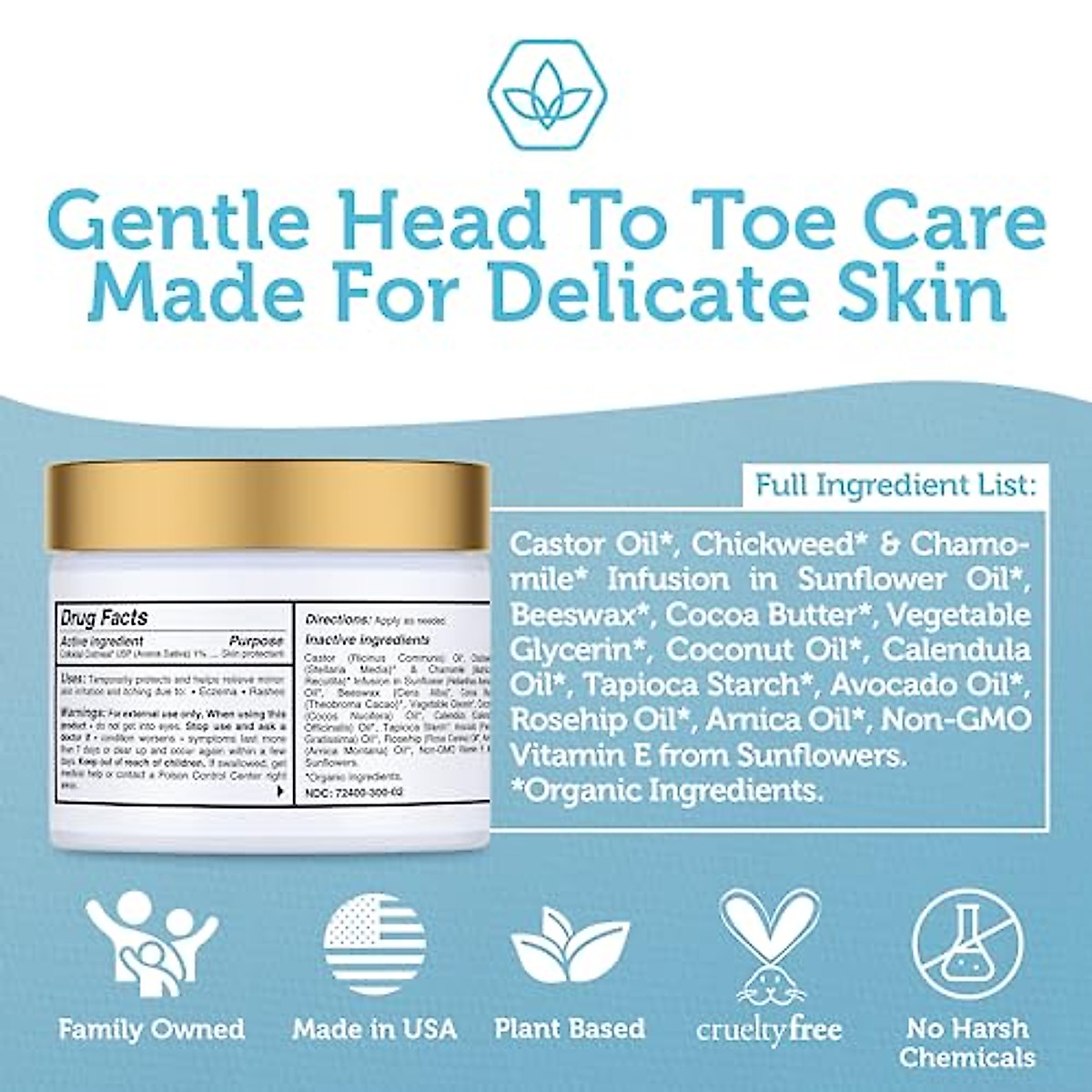 Era Organics Healing Ointment for Babies - USDA Certified Organic Natural Gentle Moisturizer for Sensitive Skin Prone To Baby Eczema, Cradle Cap (Infant Seborrheic Dermatitis), Rashes, Hives & More