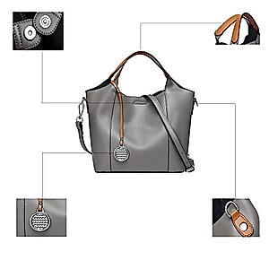 HESHE Leather Womens Shoulder Handbags 2 in 1 Bag Top Handle Tote Purse Satchel Ladies Purses Crossbody Bag (Grey)