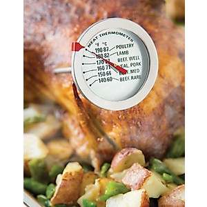Fox Run Stainless Steel Meat Thermometer with Internal Temperature Guide, 2.5 x 2.5 x 5.25 inches, Metallic