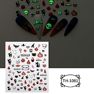 JMEOWIO 9 Sheets Halloween Glow in The Dark Nail Art Stickers Decals Self-Adhesive Pegatinas Uñas Skull Horror Nail Supplies Nail Art Design Decoration Accessories