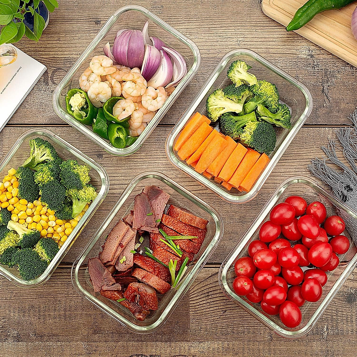 Bene Casa 10-piece glass food storage container set, air tight led containers, oven safe, microwave safe, freezer safe, dishwasher safe