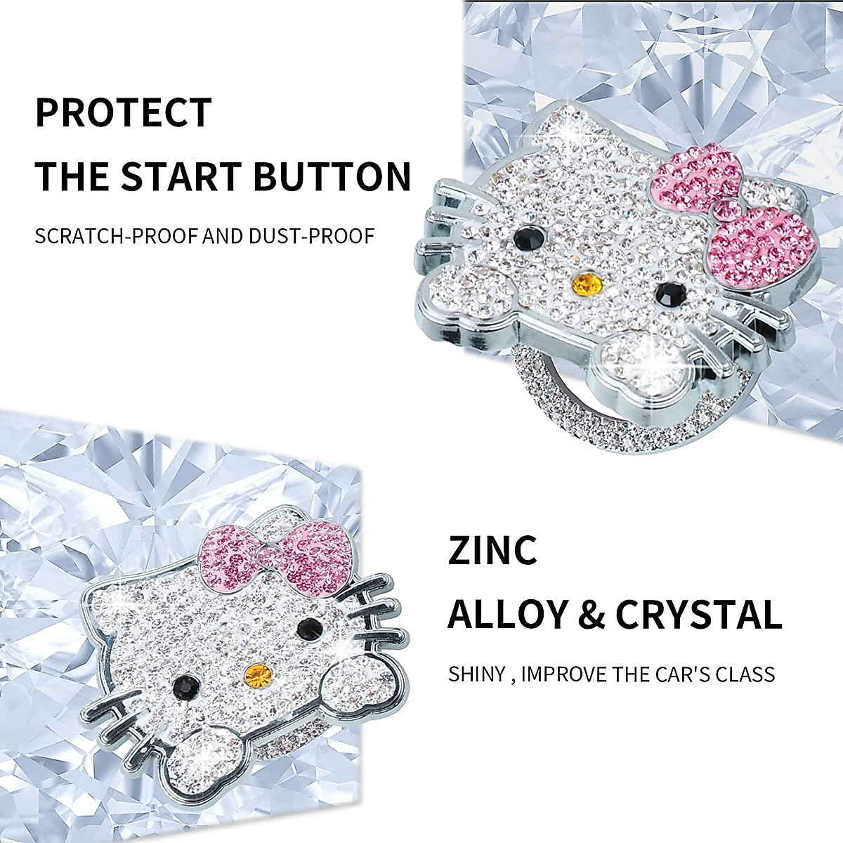 Bling Car Push to Start Button Cover Accessories, Cute Car Accessories for Women, Crystal Rhinestone Car Engine Start Stop Button Cover, Pink Car Decal for Women, Girly Car Decoration Interior Sticker