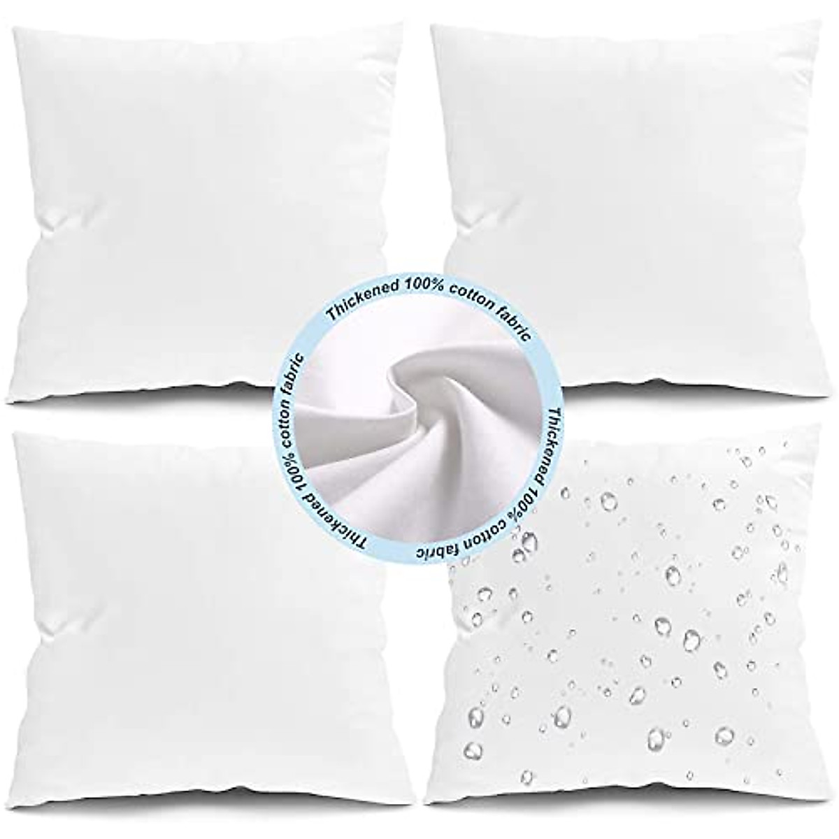 Fixwal 18x18 Inches Outdoor Pillow Inserts Set of 4, Waterproof Decorative Throw Pillows Insert, Square Pillow Form for Patio, Furniture, Bed, Living Room, Garden ( White )