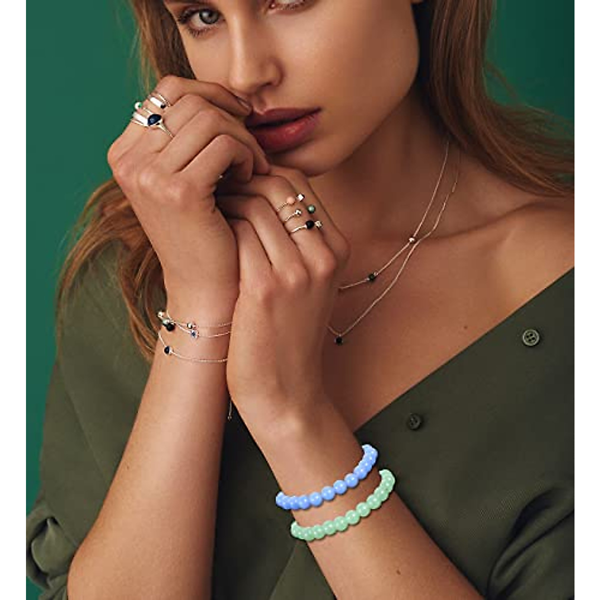 Jewdreamer 18Pcs 8mm Beaded Stretch Bracelet Handmade Glass Bracelet for Women Mens Multicolor Crystal Round Beads Bracelet Elastic Bead Bracelets Jewelry