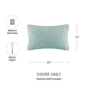 INK+IVY Bree Knit Throw Pillow Cover, Casual Oblong Decorative Pillow Cover, 12X20, Aqua