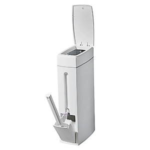 CurcKua Bathroom Trash Can Set Bathroom Garbage Can 16.5x8x4.3in 1.2-Gallon Slim Bathroom Bin with Toilet Brush Holder Press-Opening White Rectangular Toilet Trash Can for Toilet Kitchen Space Saving