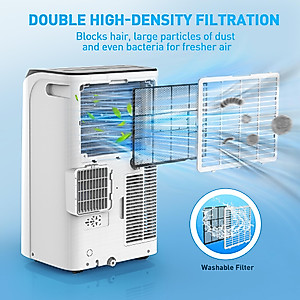 12,000 BTU Portable Air Conditioner Cools Up to 500 Sq.Ft, 3-IN-1 Energy Efficient Portable AC Unit with Remote Control & Installation Kits for Large Room, Campervan, Office, Temporary Space