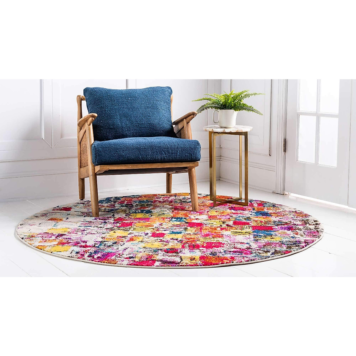 Unique Loom Estrella Collection Abstract, Bright Colors, Distressed, Modern Area Rug, 8 ft x 8 ft, Multi/Beige